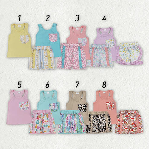 4.1 8 Colors Sibling Baby Girls Bow Vest Shirt Ruffle Shorts Outfits – Jojo-001