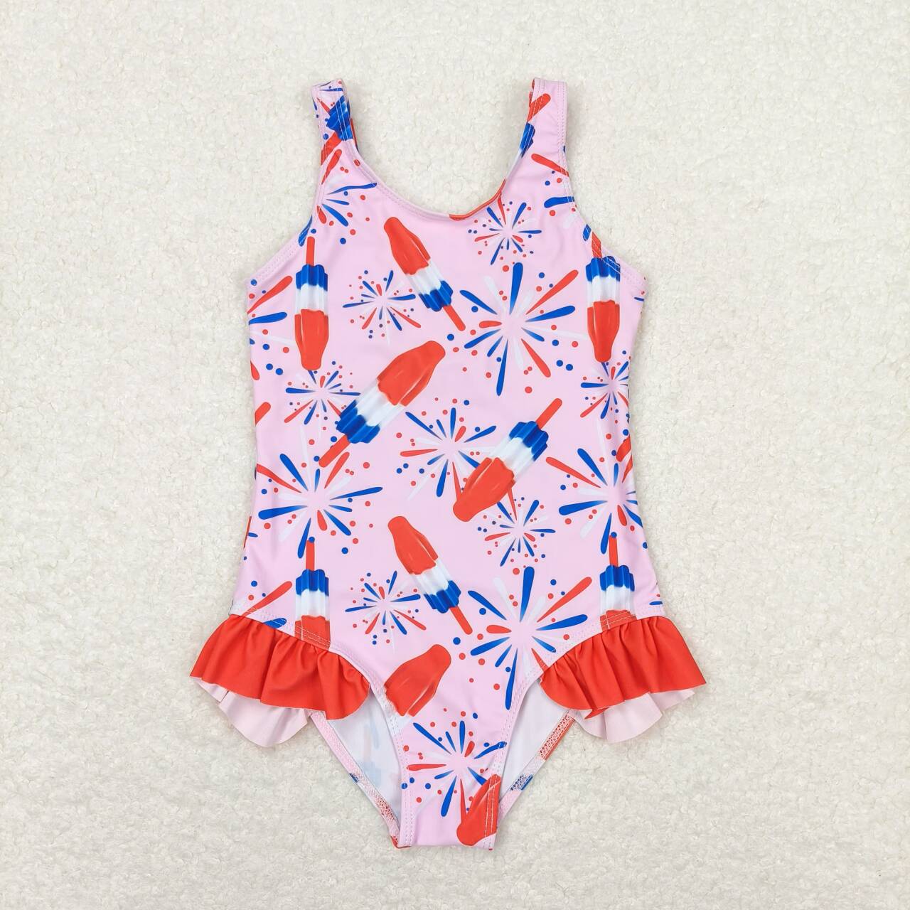 S0333 4th of July Fireworks Popsicle red lace pink one-piece swimsuit ...