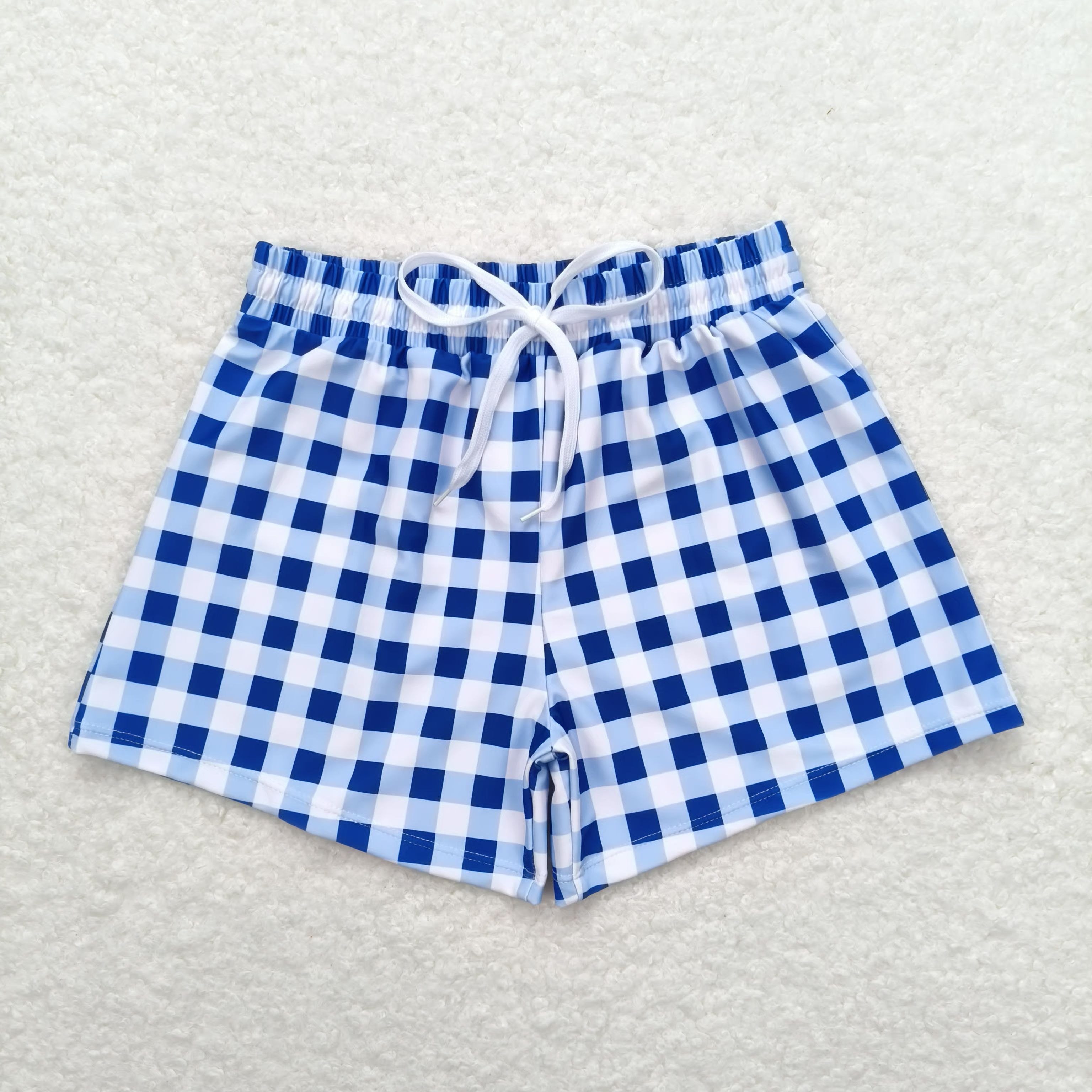 S0232 Blue and white checkered swim trunks for boys – Jojo-001